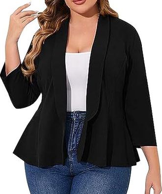 Generic Blazer pour femme grande taille, cardigan classique de couleur unie &agrave; ourlet &agrave; volants, manteau l&eacute;ger, doux et confortable, veste &agrave; revers tendance, &eacute;