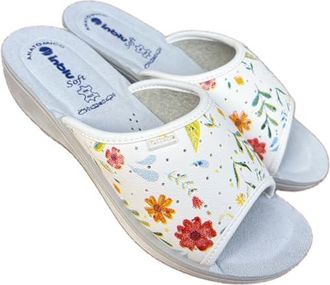 Inblu Sandales sanitaires ouvertes AZALEA plante anatomique confortable semelle int&eacute;rieure Soft recouverte de cuir sandales, Fleurs blanches, 37 EU