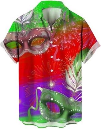 Generic Costume de carnaval pour homme - Chemise &agrave; manches courtes - Chemise de loisirs tendance - Coupe ajust&eacute;e - Chemise de vacances boutonn&eacute;e - V&ecirc;tement de