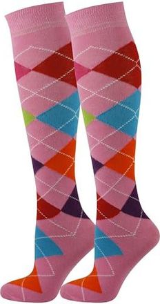 MySocks Chaussettes montantes pour homme Motif losanges, 2 paires de losanges multicolores rose, 42-46