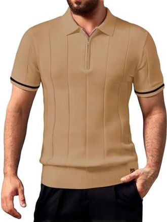 Generic Polo l&eacute;ger et respirant pour homme, coupe classique, d&eacute;contract&eacute;, vintage, boutonn&eacute;, confortable, extensible, t-shirts dext&eacute;rieur, dor&eacute;, XXL
