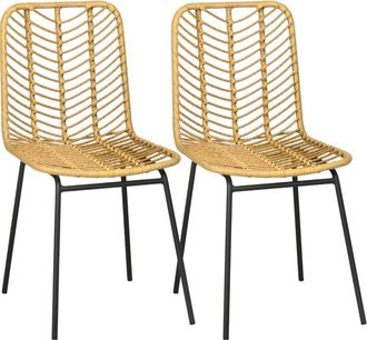 HOMCOM Homcom - Lot de 2 chaises de jardin style colonial pi&egrave;tement acier noir r&eacute;sine tress&eacute;e aspect rotin
