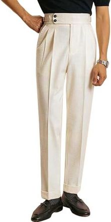 Generic Pantalon habill&eacute; pied-de-poule pour homme avec taille r&eacute;glable - Pantalon d&eacute;contract&eacute; formel - V&ecirc;tement dext&eacute;rieur pour homme - Avant plat, Abricot cl