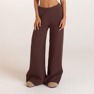 Lounge Pantalon en Maille &agrave; Ourlets C&ocirc;tel&eacute;s - Chocolat - XXL / Regular