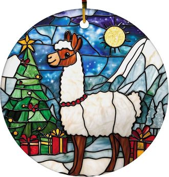 Generic Runde Weihnachtsbaum-Anhänger Alpaka-Baumschmuck Weihnachtsbaumschmuck Keramik Weihnachtsdeko Coole Xmas Keramik Für Geschenk Souvenir Weihnachtsbaum