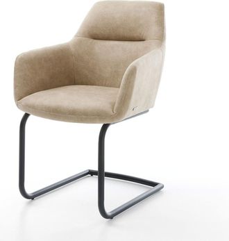 DELIFE Freischwinger Pejo-Flex Mikrofaser Beige Vintage Freischwinger rund Schwarz Taschenfederkern, Esszimmerstühle