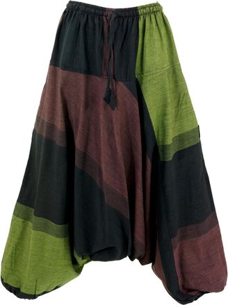 Guru Shop Gestreifte Haremshose, Pluderhose, Boho Pumphose, Aladinhose - Coffee, Damen, Baumwolle