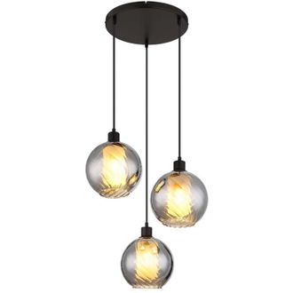 Globo Lighting Suspension, lampe suspendue, plafonnier, noir mat, verre fum&eacute;, H 120 cm