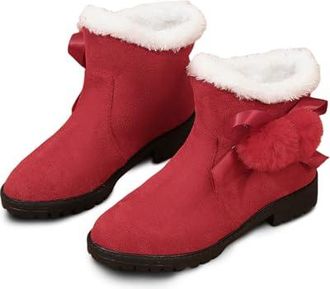 Generic Bottes en Cuir à la Mode pour Femme, Bottines, Bottes Chaudes en Velours Bottes dHiver Gris, rouge, 40 EU