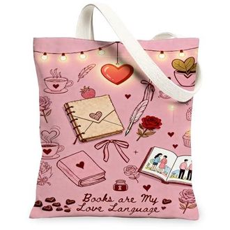 Generic Sacs fourre-tout romantiques en toile, motif floral vintage, sacs de courses l&eacute;gers et lavables, parfaits pour la Saint-Valentin, Reu, p&ecirc;che, 13x15 In