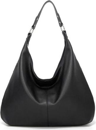 Generic Sac fourre-tout vintage en cuir PU pour femmes Sacs &agrave; bandouli&egrave;re fourre-tout avec fermeture &eacute;clair, Noir