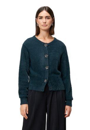 Zero Strickjacke Damen mit Blumenkn&ouml;pfen (1-tlg) Knopfleiste