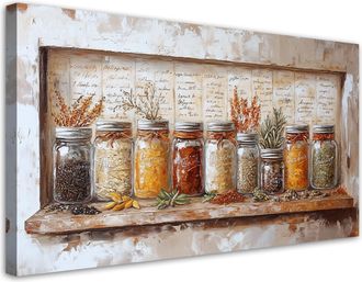 Feeby Wandbilder - Bilder Schlafzimmer - Kräuter Gewürze Retro - 100x50 1tlg - Wohnzimmer Bild Groß - Wohnungs - Foto Geschenk - Leinwand Wall Art - Wand De