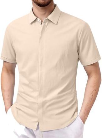 Generic Chemises d&eacute;t&eacute; pour homme - Haut boutonn&eacute; &agrave; manches courtes - Col &agrave; revers d&eacute;contract&eacute; - Grande taille - Doux &agrave; porter - Respirant - Costume de sport p