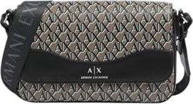 A|X Armani Exchange Sac &agrave; bandouli&egrave;re pour femme, marron, noir, similicuir avec motif AX, fermeture &agrave; rabat avec Clip, 24 x 16 x 6 cm