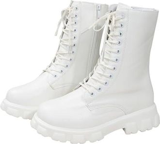 Generic Bottines Femme Plateforme Chunky Doublure En Peluche Bottes Courtes Boots de Combat Lacets Fermeture &Eacute;clair Semelle Antid&eacute;rapant Chaussures Tendance A
