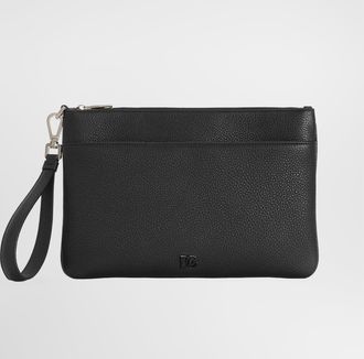 Dolce & Gabbana Kulturtasche Aus Kalbsleder Mit Logo - Mann Brieftaschen Und Clutches Schwarz Onesize
