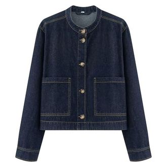 Generic Veste courte en jean &agrave; manches longues pour femme - Automne et hiver - Avec poches - Tendance, bleu, XS