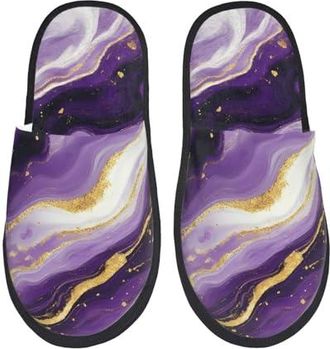 Generic Tourbillons De Marbre Violet Et Or Homme Femme Chaussons Chaud Chaussures De Maison Antid&eacute;rapantes Pantoufles Pour Maison Hiver Ext&eacute;rieur M