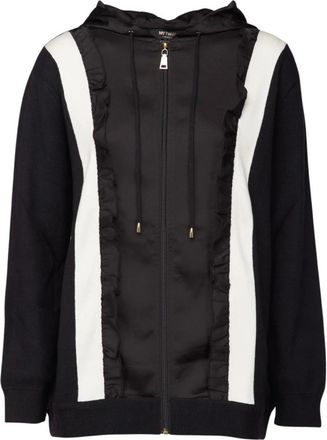 Twinset Femme, Sweatshirts et sweats &agrave; capuche, Multicolore, Taille: 36 FR Veste Tricot avec Inserts en Satin et Capuche