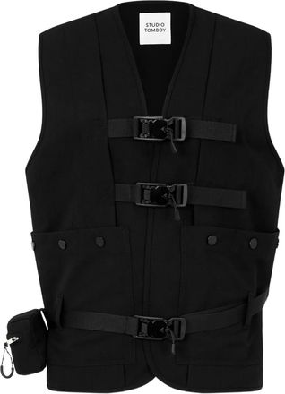 STUDIO TOMBOY gilet sans manches à poches plaquées et boucles - Noir