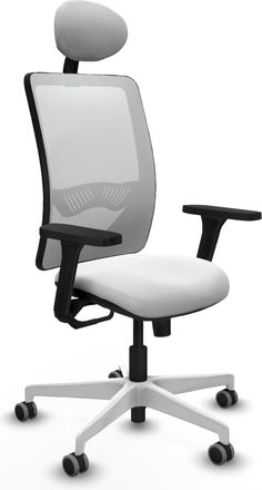 Piqueras y Crespo Wei&szlig;er Arbeitsstuhl Zulema mit 3D-Armlehnen, h&ouml;henverstellbarer Lendenwirbelst&uuml;tze und festem Kopfteil, ausgestattet mit 3-fach verstellbarem Sinkro-S