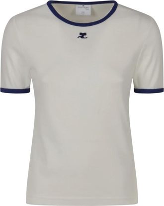 Courr&egrave;ges Femme, Tops, Blanc, Taille: 42 FR Signature Contrast T-Shirt