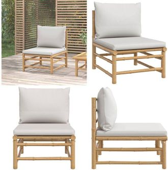 vidaXL Garten-Mittelsofa mit Hellgrauen Kissen Bambus - Bambussofa - Gartenm&ouml;bel