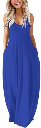 Generic Robe d&eacute;t&eacute; pour femme - La jupe longue en patchwork solide pour femme avec col rond et manches longues est tendance et confortable, bleu, 5XL