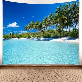 Generic Tapisserie Murale Plage 180x300 cm Grande Tenture Murale Ciel Bleu Clair Tapisserie Tissu 3D Impression Decoration Art pour Maison Salon Chambre a-487