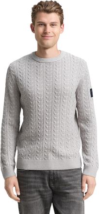 Tom Tailor Herren 1049475 Strickpullover mit Zopfmuster, 39407-Grey Offwhite Plated, M