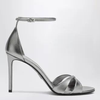 Prada Silberfarbene Absatzsandalen