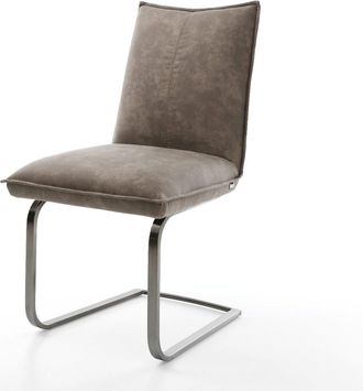 DELIFE Freischwinger Lelio-Flex Mikrofaser Taupe Vintage Freischwinger flach Graphit Taschenfederkern, Esszimmerstühle