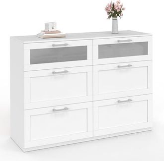 IDMarket Commode 6 tiroirs VITO 110 cm Bois Blanc et Effet givr&eacute;