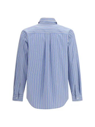Saint Laurent Mens Cassandre Striped Cotton Shirt Bleu Craie Noir