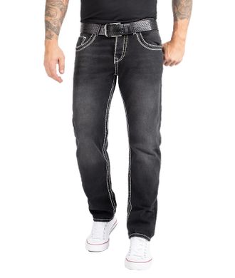 Rock Creek Herren Jeans Hose Comfort Fit Dicke N&auml;hte Jeans Herrenjeans Herrenhose Denim Stonewashed Basic Weites Bein Raw RC-2169 Dunkelgrau W44 L36