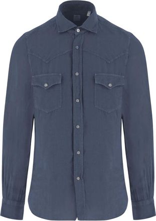 Finamore Homme, Chemises, Bleu, Taille: XL Linen Shirt