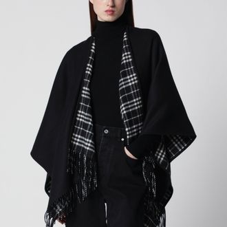 Burberry Wendecape aus Wolle mit Check und Fransen in Schwarz
