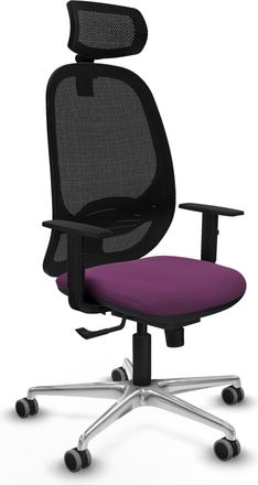 Piqueras y Crespo Gepolsterter B&uuml;rostuhl mit 1D-Armlehnen, h&ouml;henverstellbare Lendenwirbelst&uuml;tze und Kopfteil, h&ouml;henverstellbar und neigbar, Schwarz/Violett