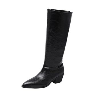 Generic Bottes montantes au genou pour femme - Large mollet - Style d&eacute;contract&eacute; - Bout pointu - Couleur unie - &Eacute;l&eacute;gantes - Polyvalentes - Talon bloc - Confort