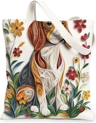 Generic Sac fourre-tout en toile r&eacute;utilisable pour le shopping Motif chien beagle 33 x 38 cm