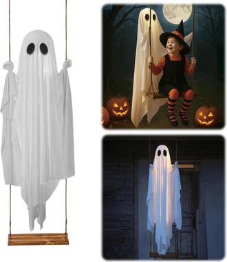 Generic LED Hanging Swing Ghost String Lichter Großer Ghost Swing 2pcs Glühen weißer Geist for Baum Veranda Hof Garten Rasen
