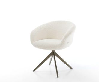 DELIFE Drehstuhl Vinka-Flex mit Armlehnen Boucl&eacute; Wei&szlig; Kreuzgestell breit Effektfinish Titan 360&deg; drehbar Wippfunktion Taschenfederkern, Esszimmerst&uuml;hle