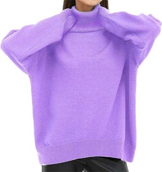 Generic Pull Coton Femme Hiver Pullover Femme Col Montant Pull &agrave; Col Roul&eacute; pour 2024 Automne Hiver en &Eacute;pais Ourlet Haut Bas Basique Tendance Large Oversize so