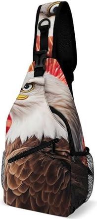 Generic Réglable Sacoche Porté épaule Art des feux dartifice du drapeau américain avec un pygargue à tête blanche Sling Bag Multifonction,Antivol Cross Body p