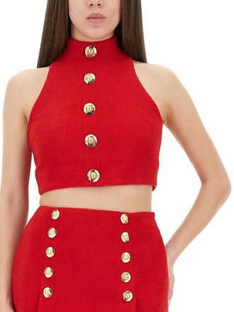 Balmain Virgin Wool Crop Top - Red