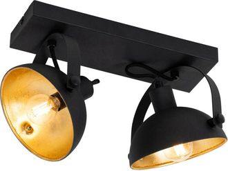 QAZQA Qazqa - magnax - Spot plafond, plafonnier - 2 lumière - l 37.9 cm - Noir et Or - Rustique - éclairage intérieur - Salon
