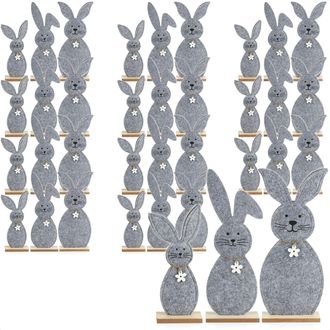Com-Four 33x Deko Aufsteller für Ostern - Niedliche Filz-Osterhasen - Osterdeko zum Hinstellen - Osterdekoration aus Holz und Filz (33 Stück - 30 und 43cm)