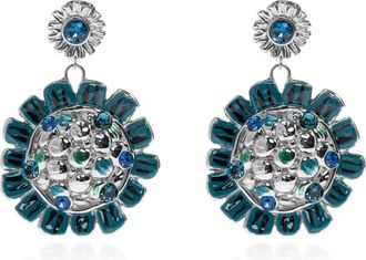 Marni Boucles doreilles en laiton &agrave; motif floral - Femme - Accessoires - Bleu - Taille: ONE Size