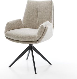 DELIFE Drehstuhl Clea-Flex Webstoff Soft Beige Kreuzgestell breit Schwarz 360&deg; drehbar Wippfunktion, Esszimmerst&uuml;hle